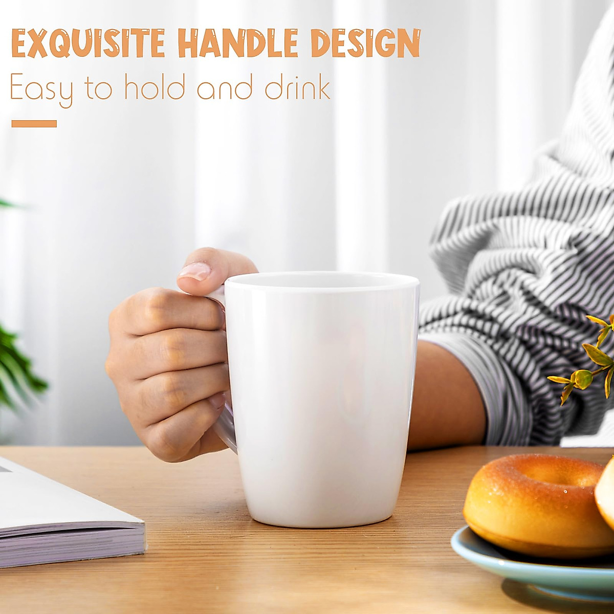 Nitial Melamine Coffee Mug Set of 12, 10 oz Melamine Cups with Handles Vintage Unbreakable Coffee Mug Retro Style Drinking Cups for Latte Party Office Home Beverage Water (White)