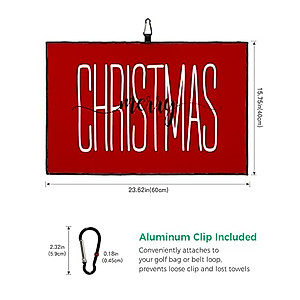 Golf Towel Merry Christmas Quotes Red,Waffle Pattern Microfiber Club Cleaner Golf Towels with Carabiner Clip for Women Men Dad,Black White Word Art Golf Towel for Golf Bags Accessories,24x16in