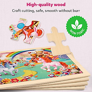 SYNARRY Large Unicorn Princess Fairy Wooden Puzzles for Girls Gift Box(12.2*9.4 in) - FSC Certified, 24 Pcs Puzzles for Kids Ages 4-6, Puzzles for Toddlers 3-5, Unicorn Toys Gifts for 3 4 5 Year Old