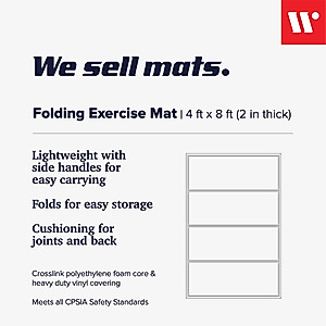 We Sell Mats - 4 ft x 8 ft x 2 in Premium Personal Fitness & Exercise Mat for Home Workout - Lightweight and Folds for Carrying – All Purpose Home Gym Mat – Thick Mat for Yoga, Pilates, Stretches
