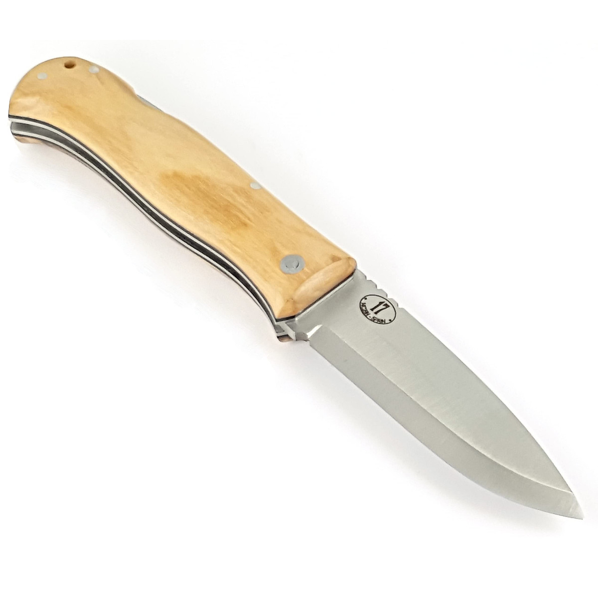 JEO-TEC Nº17 Bushcraft Survival Camping Hunting Fishing Outdoor Folding Knife, Stainless Steel Sandvik 14C28N, Genuine Leather Sheath, Handmade