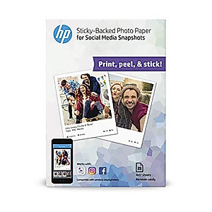 HP Photo Paper, Sticky Back Social Media Snapshots, (4x5 inch), 25 sheets, Model:1BG59A