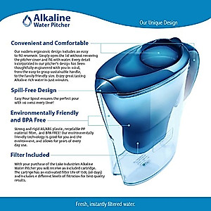 Lake Industries Alkaline Water Pitcher - 3.5 Liters, Free Filter Included, 7 Stage Filteration System to Purify and Increase PH Levels