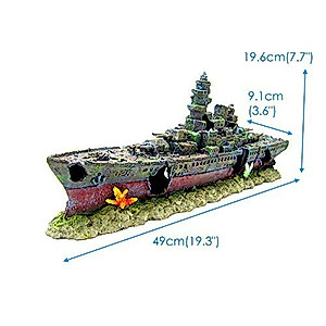 CORISRX BEST OF YOUR LIFESTYLE Dr. Moss Warship Cave Aquarium Ornament L 49cm - Navy Battleship Ship Decor Shipwreck PET