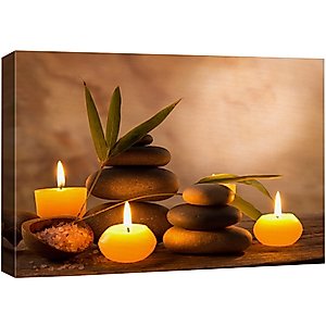 wall26 Canvas Print Wall Art Candles with Massage Stones in Romantic Brown Atmosphere Floral Nature Photography Realism Bohemian Scenic Relax/Calm Cool for Living Room, Bedroom, Bathroom - 16"x24"