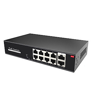 8 Port PoE Switch with 2 Uplink, 802.3af/at PoE+ 100Mbps, 100W Built-in Power, Extend to 250 Meter, Metal Plug & Play, Unmanaged POE Switch