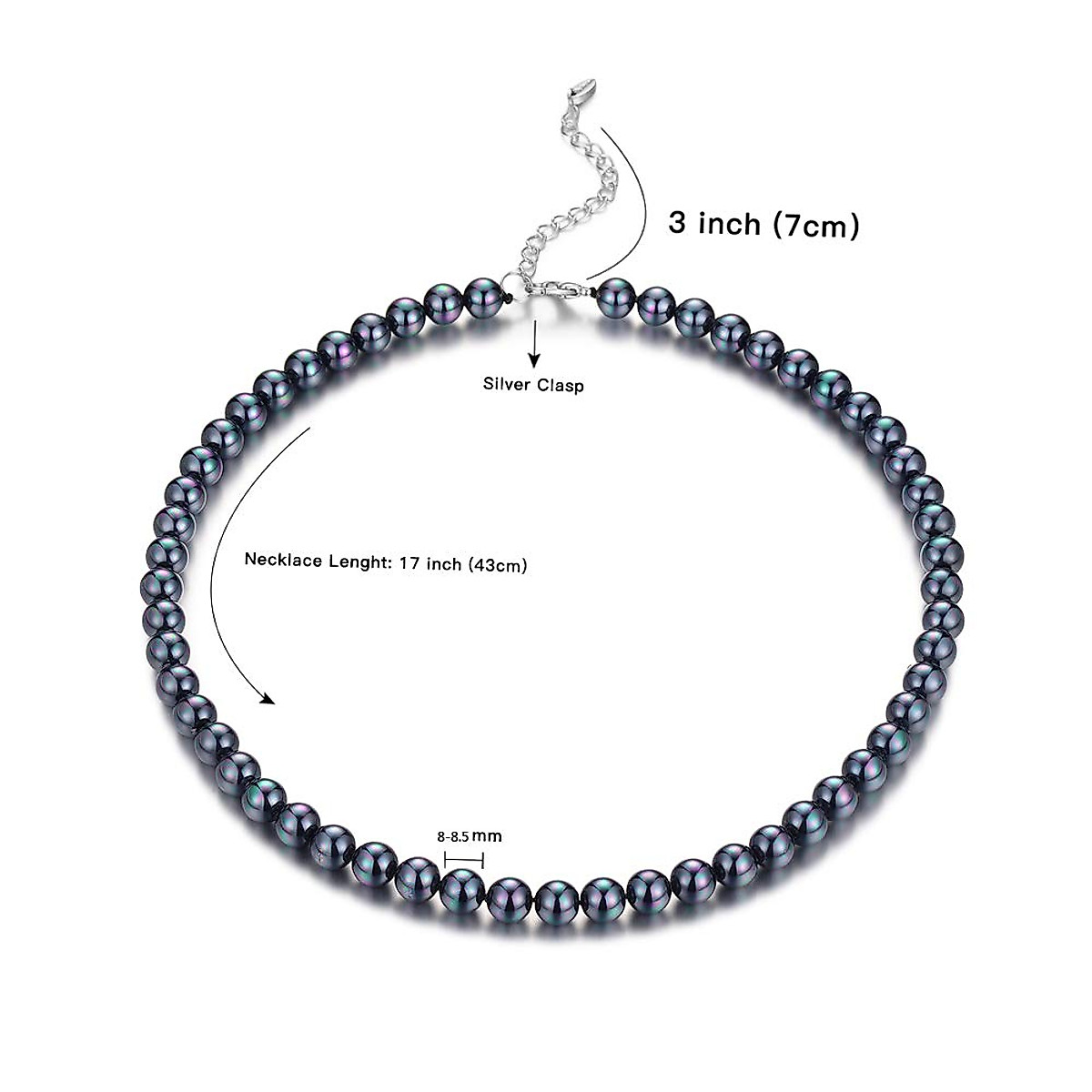 Beaded Strand Pearl Choker Necklace - Fashion Jewelry Birthday Gifts For Women(22-8mm Black)