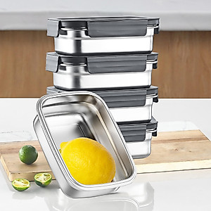 BEFOY 4PCS Stainless Steel Food Storage Container with Lids Leak Proof & Airtight for Kitchen Meal Prep freezer Rectangular,Reusable & Stackable Freezer Fridge Oven Dishwasher Safe (650 * 4)