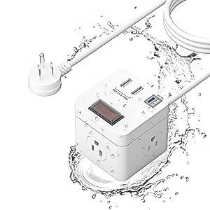 Power Strip Cube with USB C Compact for Travel, Weatherproof 5ft Extension Cord Power Bar with High-Speed Fast Charging Type C, Outdoor Surge Protector Waterproof Outlets for Cruise Ship Hotels