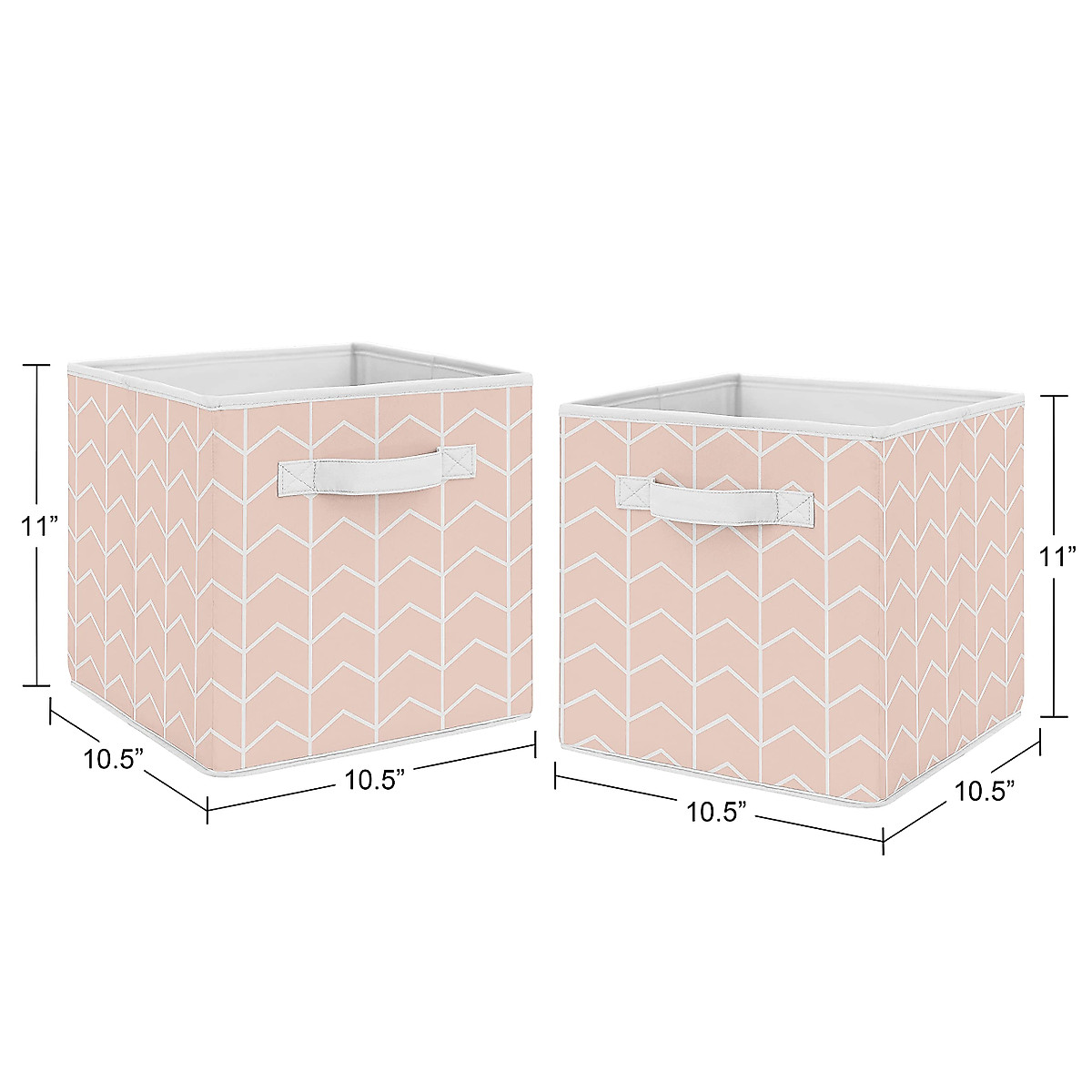 Sweet Jojo Designs Pink Chevron Arrow Foldable Fabric Storage Cube Bins Boxes Organizer Toys Kids Baby Childrens - Set of 2 - Blush and White for The Watercolor Elephant Safari Collection