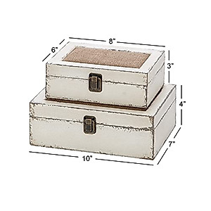 Deco 79 Farmhouse Wood Rectangle Box, Set of 2 10", 8"W, White