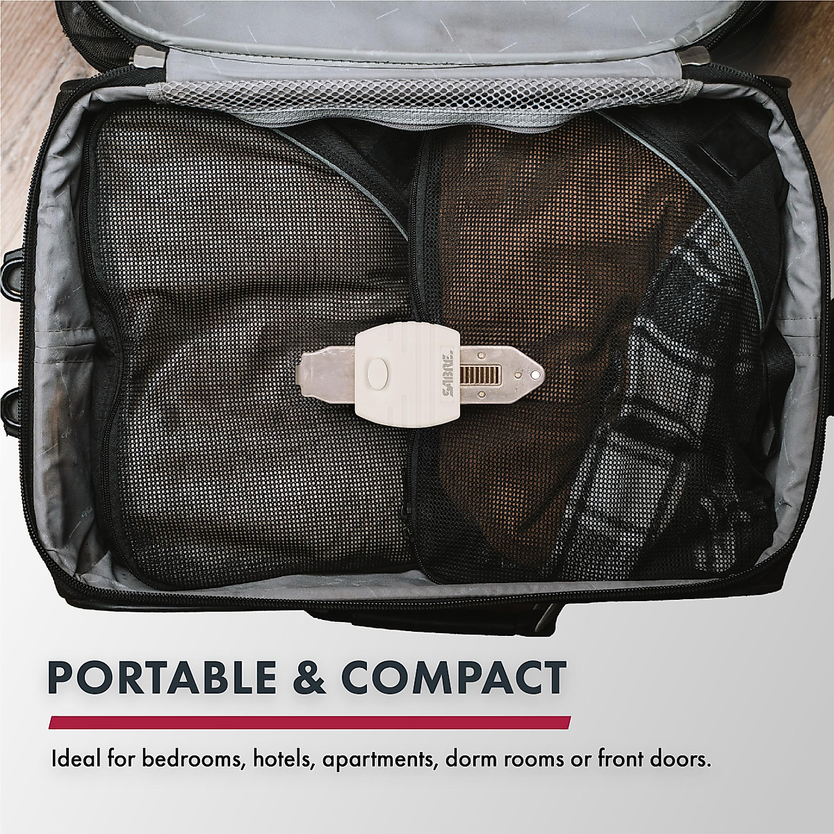 SABRE Portable Door Lock with Travel Bag, Durable Travel Friendly Door Lock for Hinged Doors, Lightweight, Additional Security for Homes, Rentals, Apartments, Hotels & Commercial Buildings