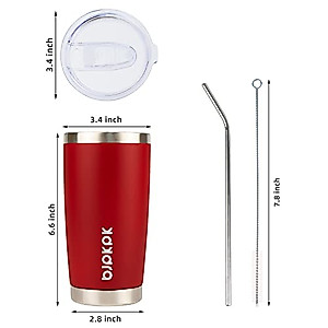 BJPKPK 20 oz Insulated Tumbler With Lid And Straw Stainless Steel Coffee Mug Tumblers Cups,Red