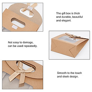 NBEADS 24 Pcs Kraft Paper Bags with Window, 4.7x2.4x6.2" Stand Up Gift Bag With Handles Brown Gift Bag with Clear Window for Candy Cookies Packaging Wedding Christmas Party Store Retail