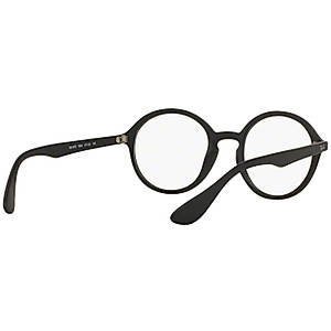 Ray-Ban RX7075 Round Prescription Eyeglass Frames, Rubber Black & Black/Demo Lens, 49 mm