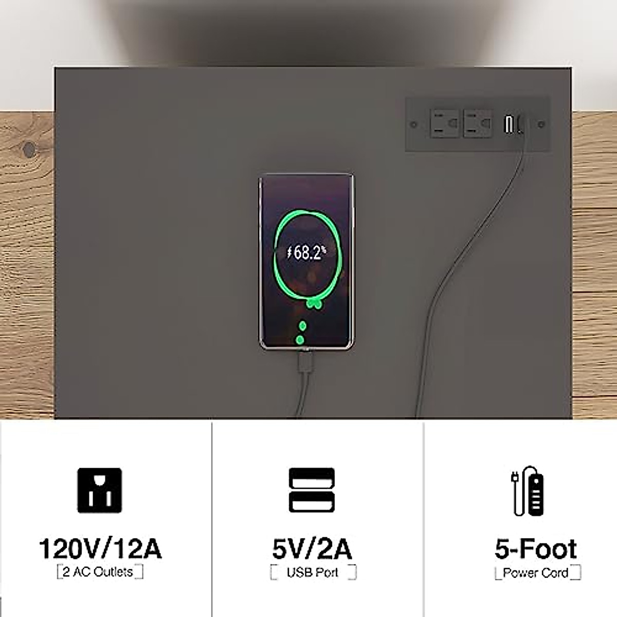 GOSROMS 3 Drawer File Cabinet with Lock & Charging Station, Wooden Move File Cabinet with Wheels, for Home Office, A4/Letter Size Files Under Desk - Black