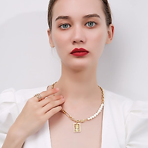 Womens Necklace Pearl necklace Pendant Necklace for Women Choker Half Pearl Half Chain Necklace with Baroque Irregular Freshwater Pearl T3-02