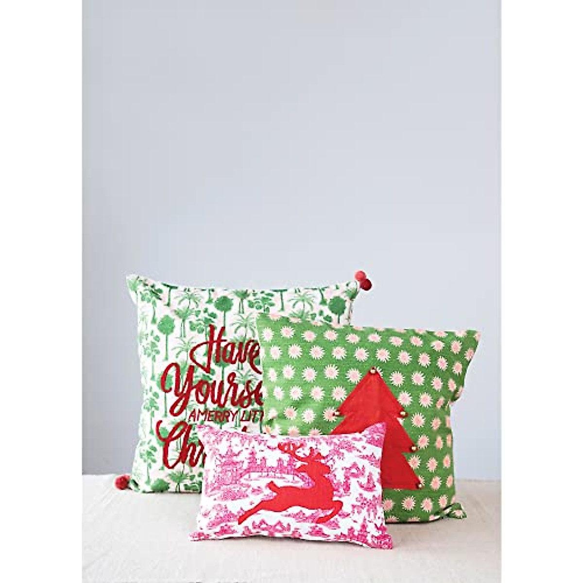 Creative Co-Op Square "Have Yourself a Merry Little Christmas" Embroidered Pillow