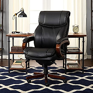 La-Z-Boy Trafford Big and Tall Executive Office Chair with AIR Technology, High Back Ergonomic Lumbar Support, Black Bonded Leather