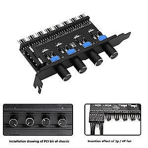 SinLoon 4 Knob Cooling Fan Speed Controller PC 8 Channels Fan Hub for CPU Case HDD VGA PWM Fan PCI Bracket 12V Fan Control- 4Pin Interface Power Supply ( 4 Pin 4Knob )