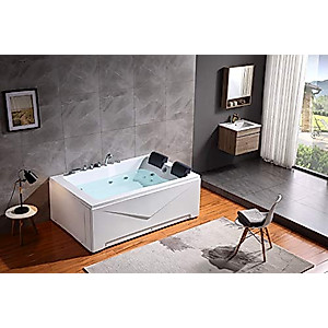 Empava 71 in. Acrylic Alcove Whirlpool Bathtub - Hydromassage Rectangular Jetted Soaking Tub with Right Side Drain - 3-Side Apron - Waterfall Faucet , White