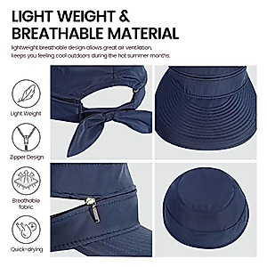 Simplicity Packable Sun Hat Women UV Protection Summer Hat Sun Hats w/Ponytail Dark Blue