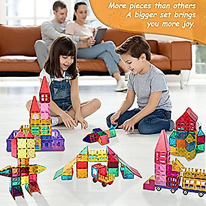 LATI 130 pcs Magnetic Tiles, Magnet Building Blocks for Kids STEM Construction Set Clear Imagination Inspirational Educational Toddler Boys Girls Kids Toys for 3 4 5 6 7 8 Years with 2 Cars