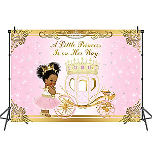 Mocsicka Little Royal Princess Baby Shower Backdrop Pink Princess Carriage Girl Baby Shower Background Ethnic Princess Newborn Props, 7x5ft