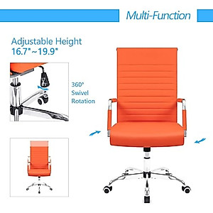 Office Chair,Ergonomic Office Chair Ribbed Office Desk Chair Mid-Back PU Leather Executive Conference Task Chair Adjustable Swivel Chair with Arms Home Office Desk Chair,