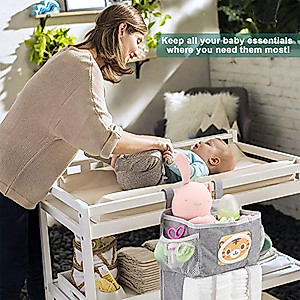 Accmor Hanging Baby Diaper Caddy Organizer with Paper Pocket, Diaper Stacker, Baby Crib Hanging Classified Storage Bag Organizer for Changing Table, Crib, Playard or Wall & Nursery Organization, Grey