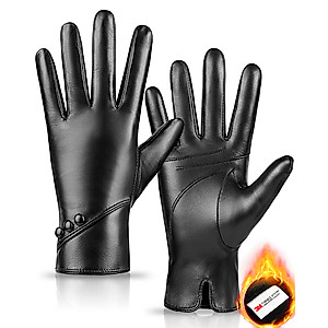 MAGILINK Genuine Sheepskin Leather Gloves for Women, Winter Warm Touchscreen Gloves Thinsulate Lined, Driving Motorcycle Gloves(Black-M)