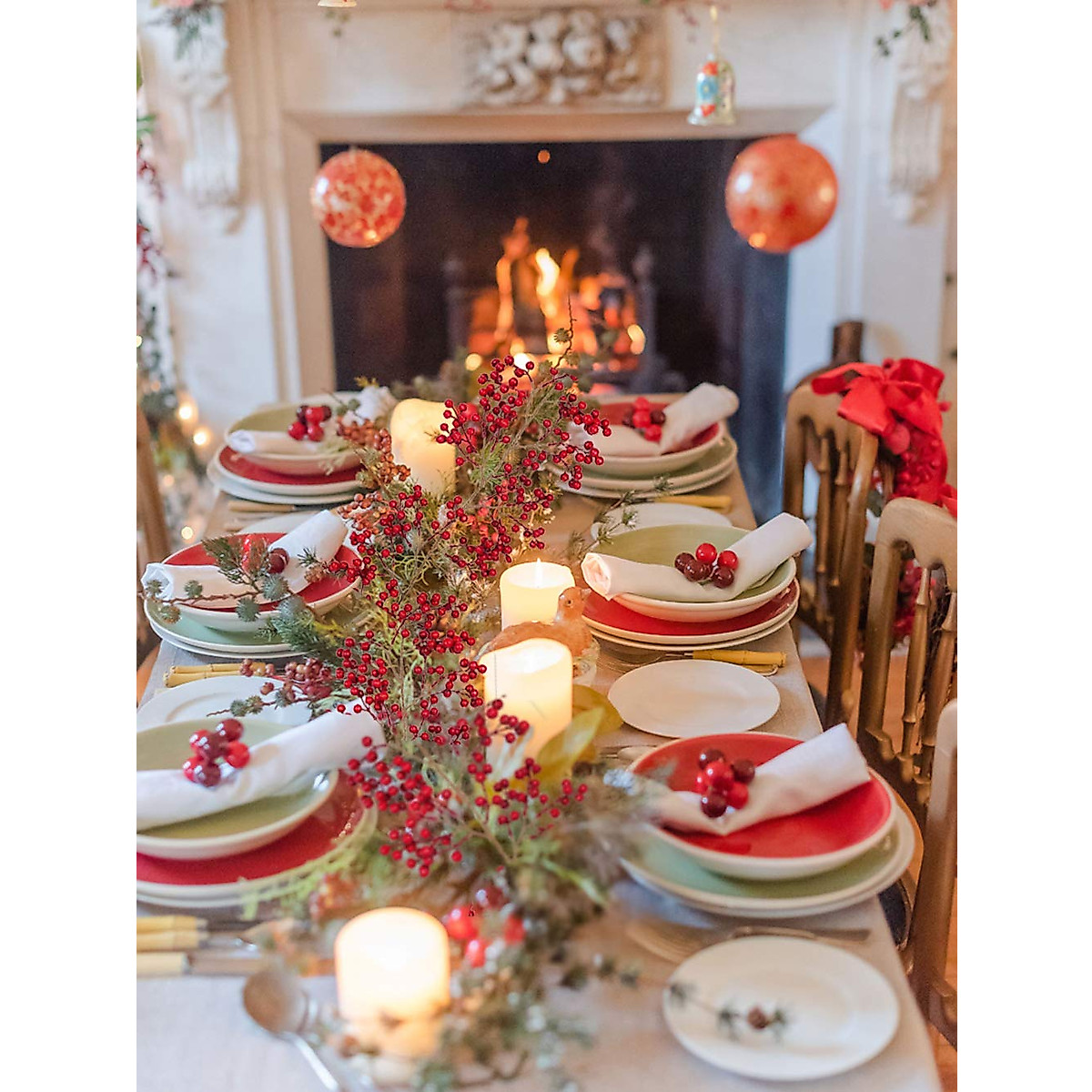 Artiflr Red Berry Garland, 6FT Flexible Artificial Red and Burgundy Berry Christmas Garland for Indoor Outdoor Home Fireplace Decoration for Winter Holiday New Year Decor