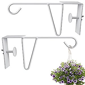 moonoom 2 Pack Adjustable Vinyl Fence Hooks,5 x 10 Inches Durable White Patio Hooks Coated Steel Fence Hangers for Hanging Flower Baskets, Wind Chimes, Planters, Lights (2pcs White)