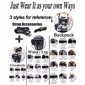 Steampunk Waist Bag Fanny Pack Fashion Gothic Leather Shoulder Crossbody Messenger Bags Thigh Leg Hip Holster Purse Travel Pouch Hiking Sport Chain Bags for Women Men