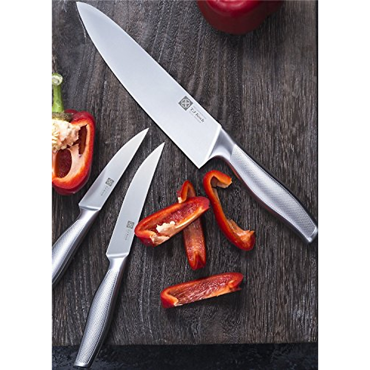 T.J Koch Knife Set Stainless Steel Knives Premium Non-slip Single Piece with Golden Oak Block Kitchen Scissors Sharpener Rod 14-piece