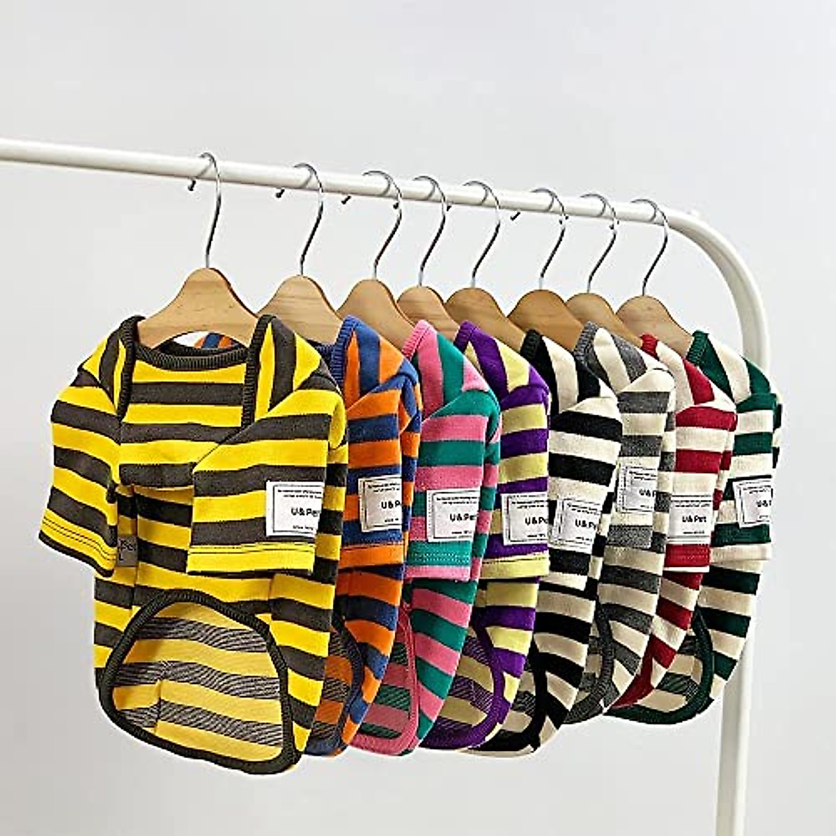 U&Pet Dog All Day Striped T-Shirts Cotton Clothes,Pet Stretchy Soft Basic Clothes for Small Medium Large Dogs (L, Grey)