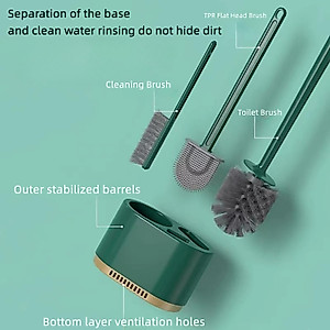 Toilet Brush and Plunger Set,3 in 1 Toilet Bowl Brush Plunger Set with Ventilated Holder for Deep Cleaning, Bathroom Cleaning Combo with Modern Caddy Stand (Green)
