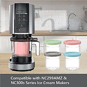 EVANEM 2/4/6PCS Creami Pint Containers, for Ninja Creami Pints Lids,16 OZ Creami Pint Bpa-Free,Dishwasher Safe for NC301 NC300 NC299AM Series Ice Cream Maker,Pink+Gray-4PCS