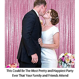 Pink Gold Sequin Curtains Sequin Backdrop 4x8 Feet Sheer Curtans Panels Wedding Photo Backdrop Sequin Backdrop Curtains for Parties (4FTx8FT, Fuchsia Pink)