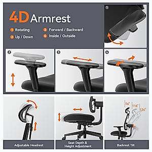 Newtral Ergonomic Office Chair, Home Office Desk Chair with Adaptive Lumbar Support, 4D Armrest, Adjustable Headrest, Mesh Back, Tilt Lock