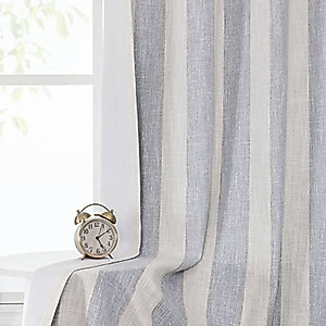 WEST LAKE Blue and Beige 100 Blackout Curtain 2 Panels 63 Inches Long Thermal Insulated Linen Blend Grommet Blackout Window Treatment Blue White Vertical Striped for Bedroom Living Room, 50" Wx63 L