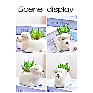 Cute Labrador Retriever Flower Pot with Drainer Garden Flower Pot Resin Succulent Potted Bonsai Plant Stand Home Desk Mini Decoration Balcony Gardening Flower Pot Does Not Contain Plants