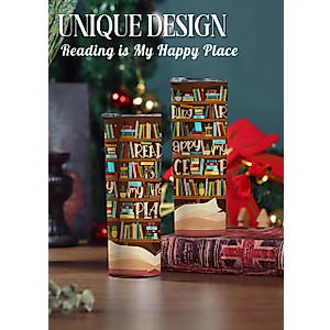 Onebttl Book Lovers Gifts For Women - 20oz/590ml Stainless Steel Insulated Tumbler with Straw, Lid - Reading Gifts for Book Worm, Librarians, Readers - Bookshelf