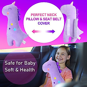 Barelove Seat Belt Cover Pillow for Kids, Car Seatbelt Cushion Shoulder Neck Support Protector Pad, Soft Stuffed Plush Travel Vehicle Safety Belts Strap Pillow for Boys and Girls Headrest (Unicorn)