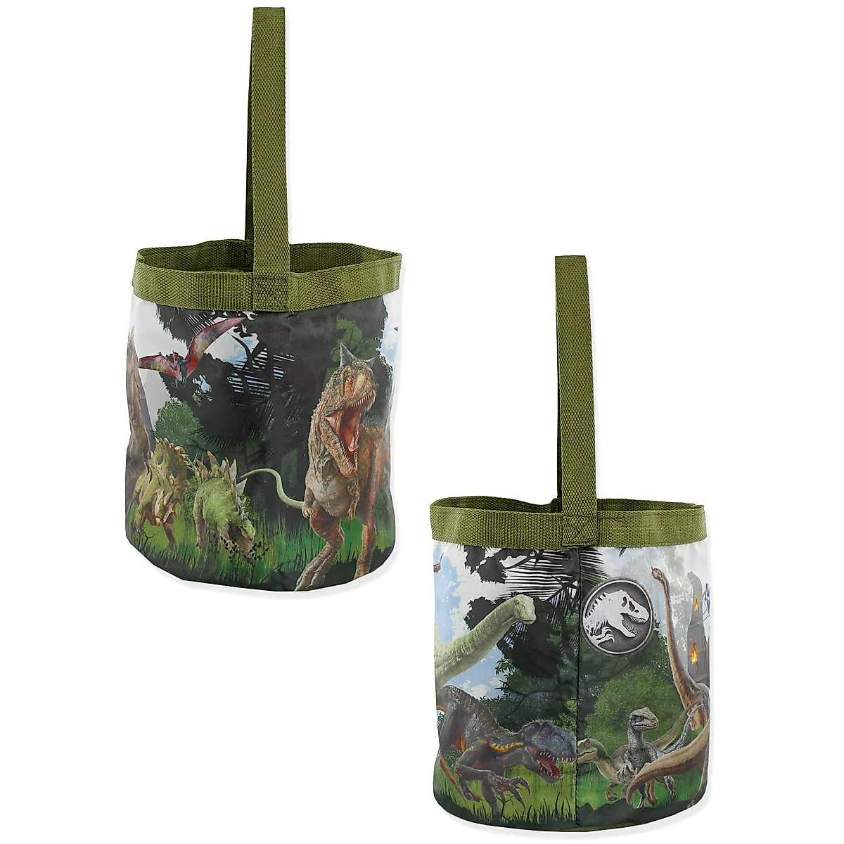 Jurassic World Dinosaurs Collapsible Nylon Basket Bucket Tote Bag (One Size, Green)