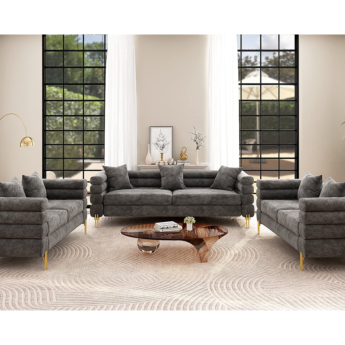 Merluxy Sofa, Bouclé Sofa Couch, 3 Seater Sofa York Sofa Living Room- 85in Wide Oversized Sofa, Grey Comfy Sofa