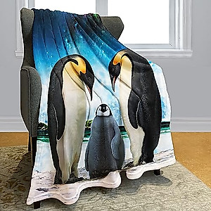 HommomH 40"x50" Blanket Soft Fluffy Flannel Fleece Throw Blue Sky Penguin
