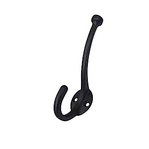 QCAA Zinc Diecast Coat Hook, Flat Black, 5 Pack