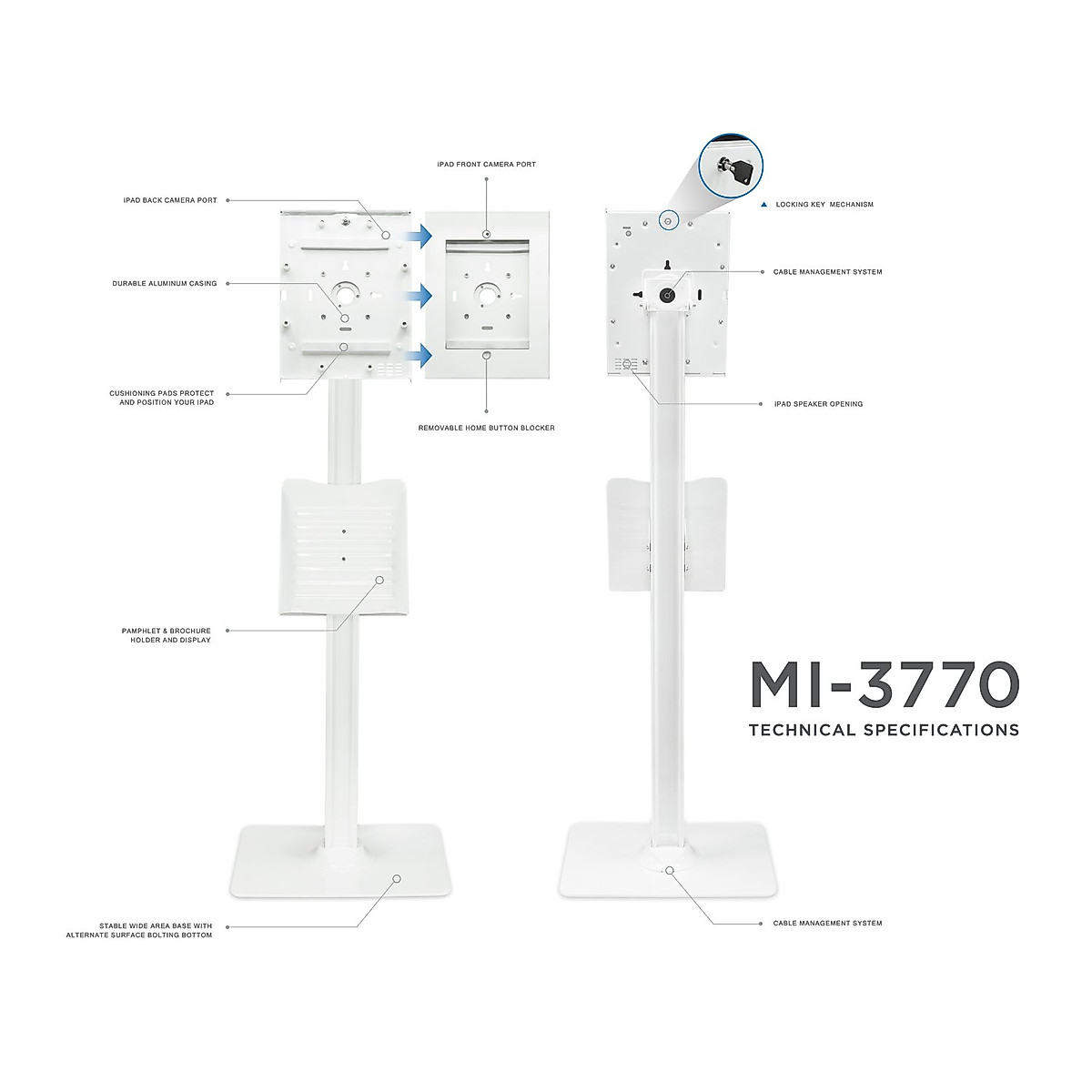 Mount-It! Anti-Theft iPad Floor Stand | Contact-Less iPad Floor Kiosk | Adjustable Locking Secure iPad Floor Mount with Document Tray for iPad 10.2 and 10.5, White