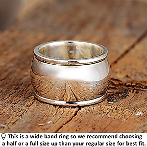 Boho-Magic 925 Sterling Silver Spinner Dome Ring for Women Fidget Ring Band Wide Hammered (8)